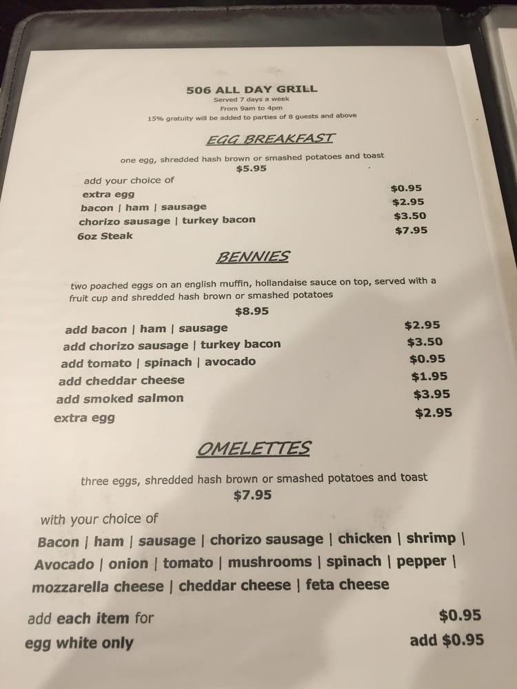 Menu at 506 All Day Grill restaurant, Whitehorse