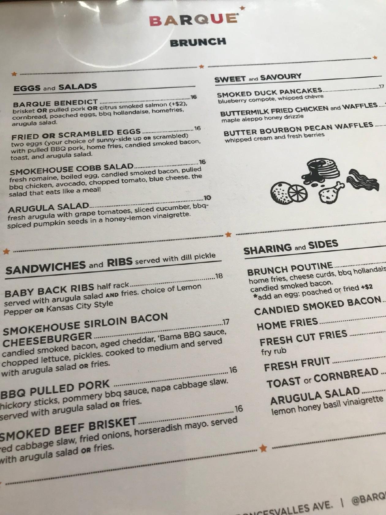 Menu at Barque Smokehouse, Toronto, 299 Roncesvalles Ave