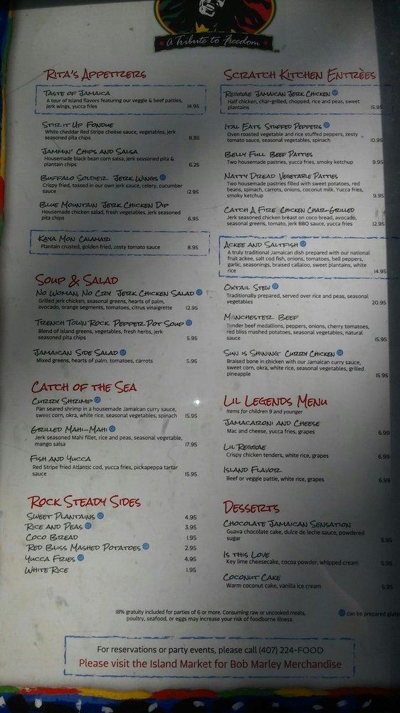 Menu at Bob Marley-A Tribute to Freedom pub & bar, Orlando, Universal Blvd