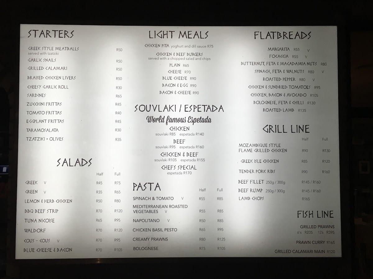 Menu at Braza restaurant, Saint Lucia