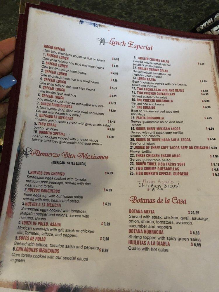 Menu at El Rocio restaurant, East Point