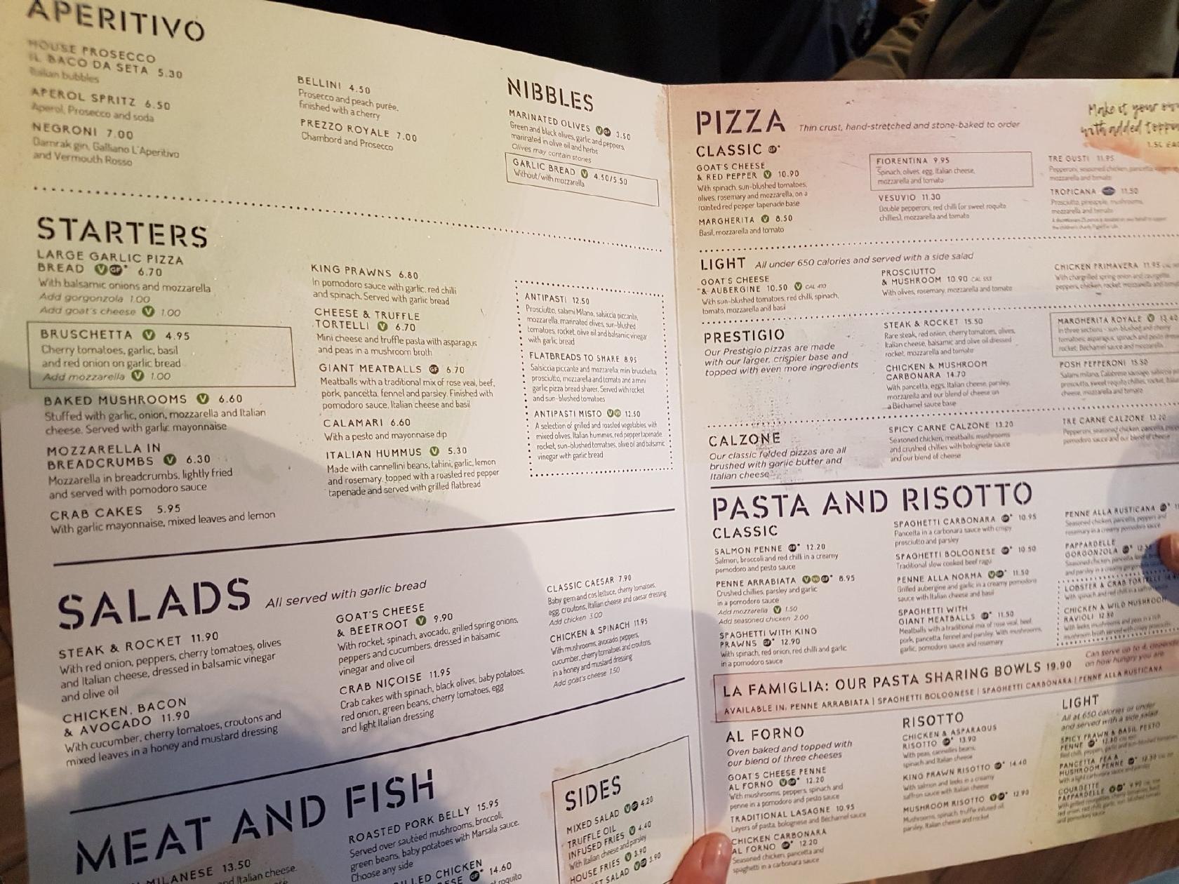 Menu at Prezzo Italian Restaurant London Euston, London, 163 Euston Rd.