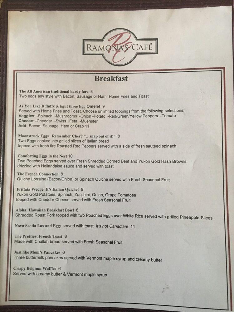 Menu at Ramona’s Cafe of West Nyack, West Nyack