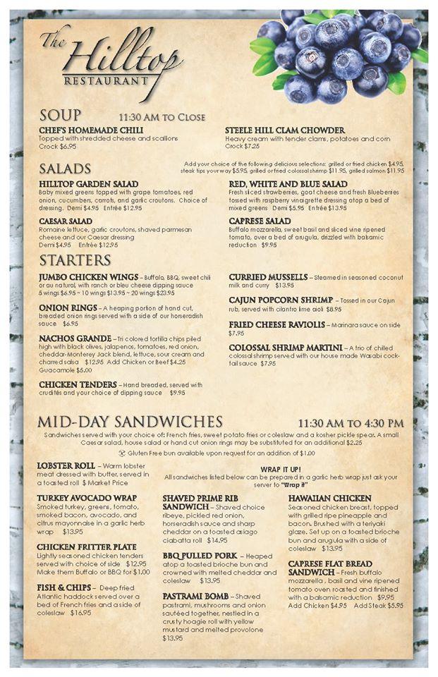 Menu at The Hilltop Restaurant, Sanbornton