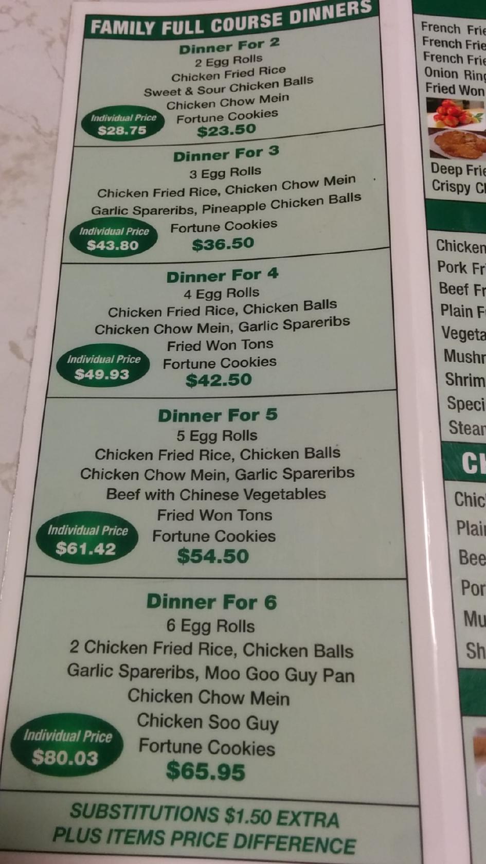 Menu at Won Wong restaurant, Dieppe