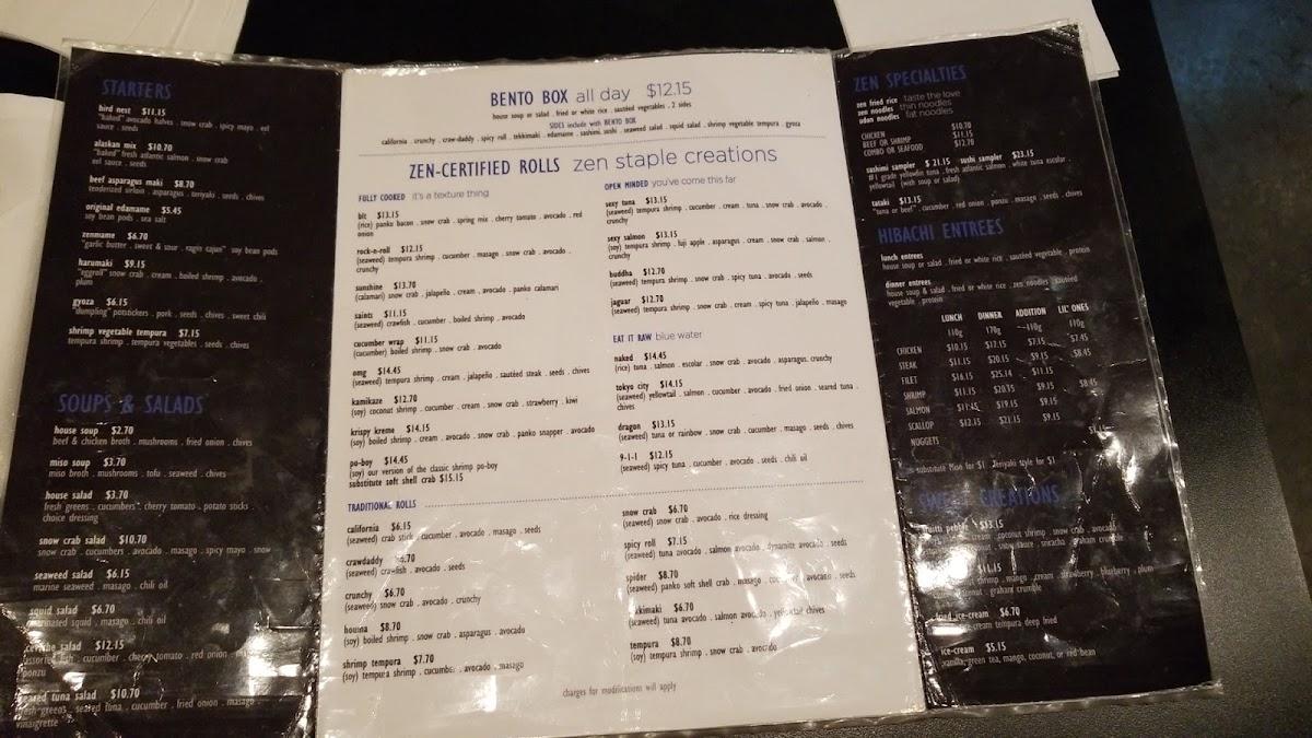 Menu at Zen Japanese Grill & Sushi restaurant, Houma