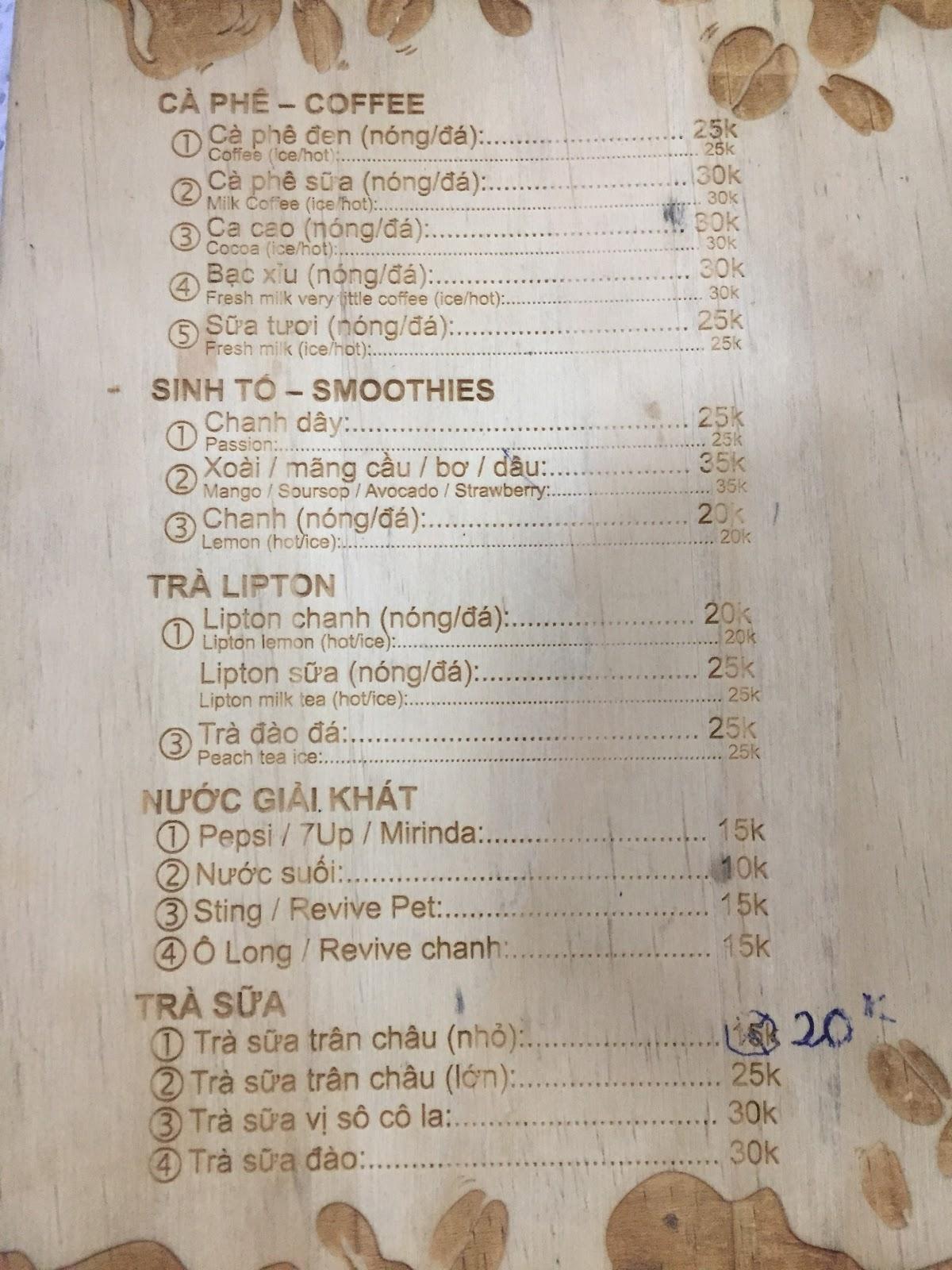 Menu at Cà Phê - Trà Sữa Chicago, Ho Chi Minh City