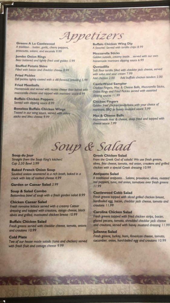 Menu at Castlewood Cafe, Utica