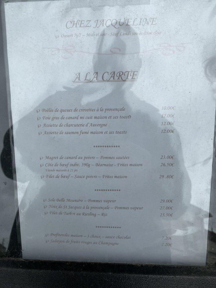 Menu au Chez Jacqueline restaurant, Savigny-sur-Orge