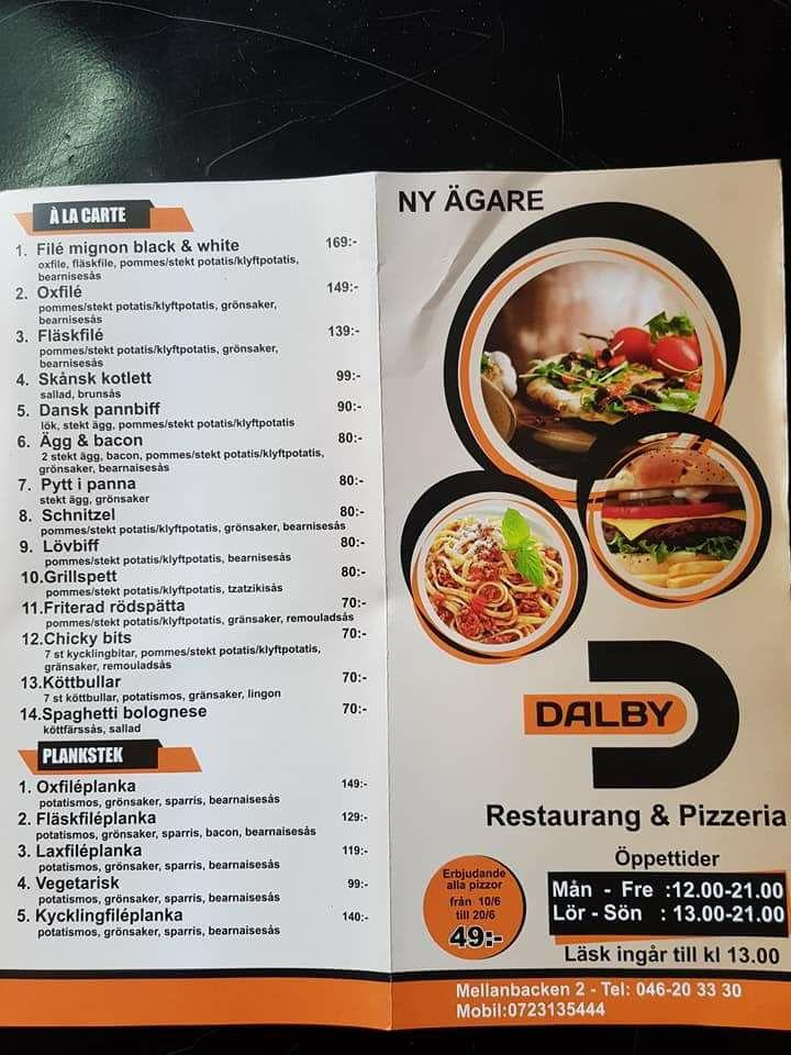 Menu at Dalby restaurang och pizzeria, Dalby