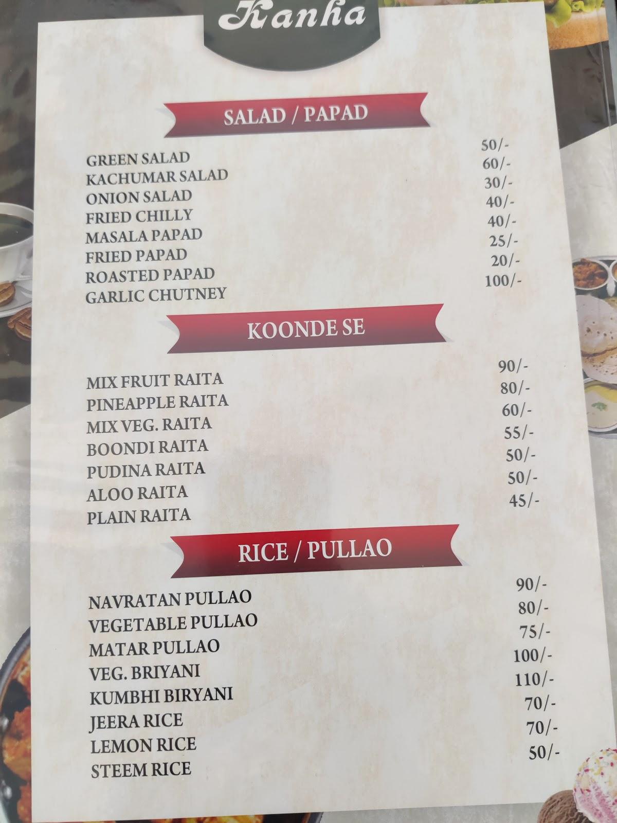 Menu at KANHA HOTEL & RESTAURANT, India, Nims