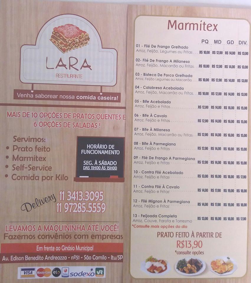 Menu em Lara Restaurante, Itu, Av. Edison B. Andreazza