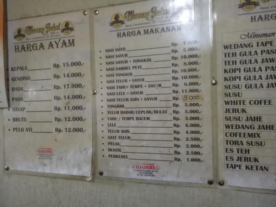Carta del restaurante Warung Dkk, Temanggung
