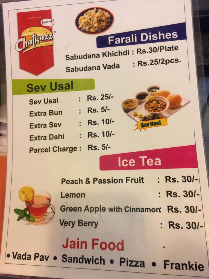 Menu at Chatkazz, Vadodara