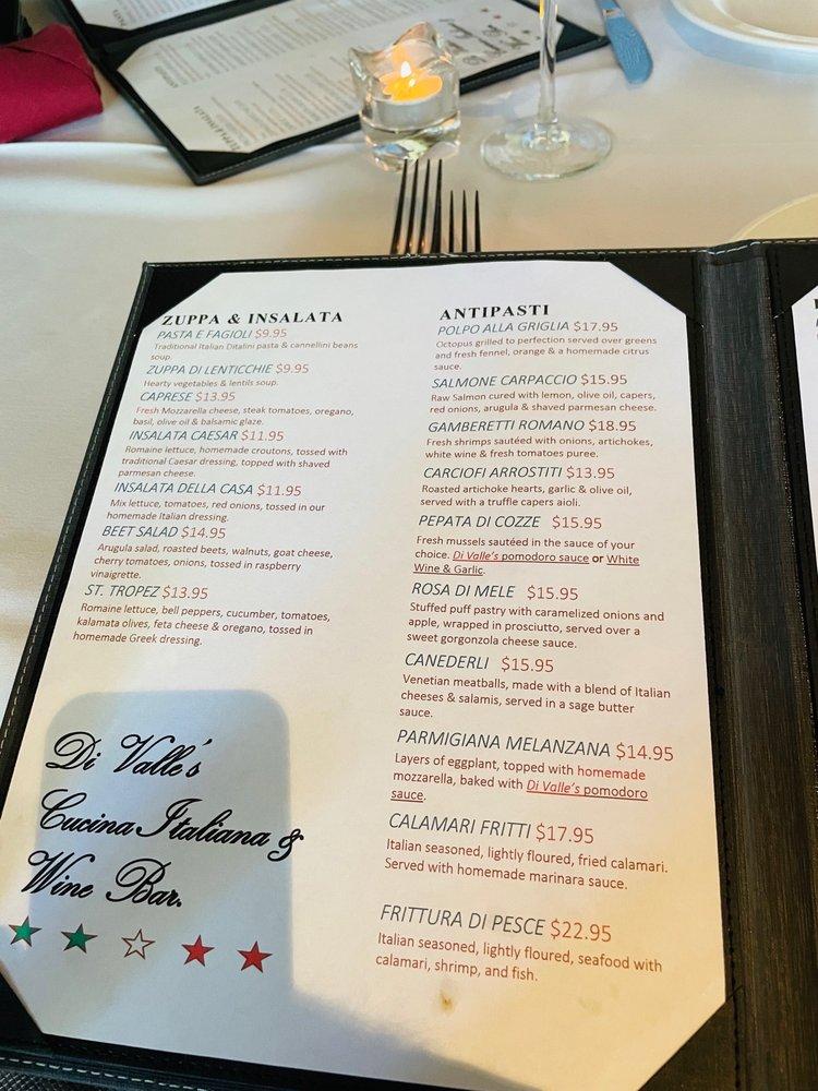 Menu at Di Valle's Cucina Italiana pub & bar, Oakland Park