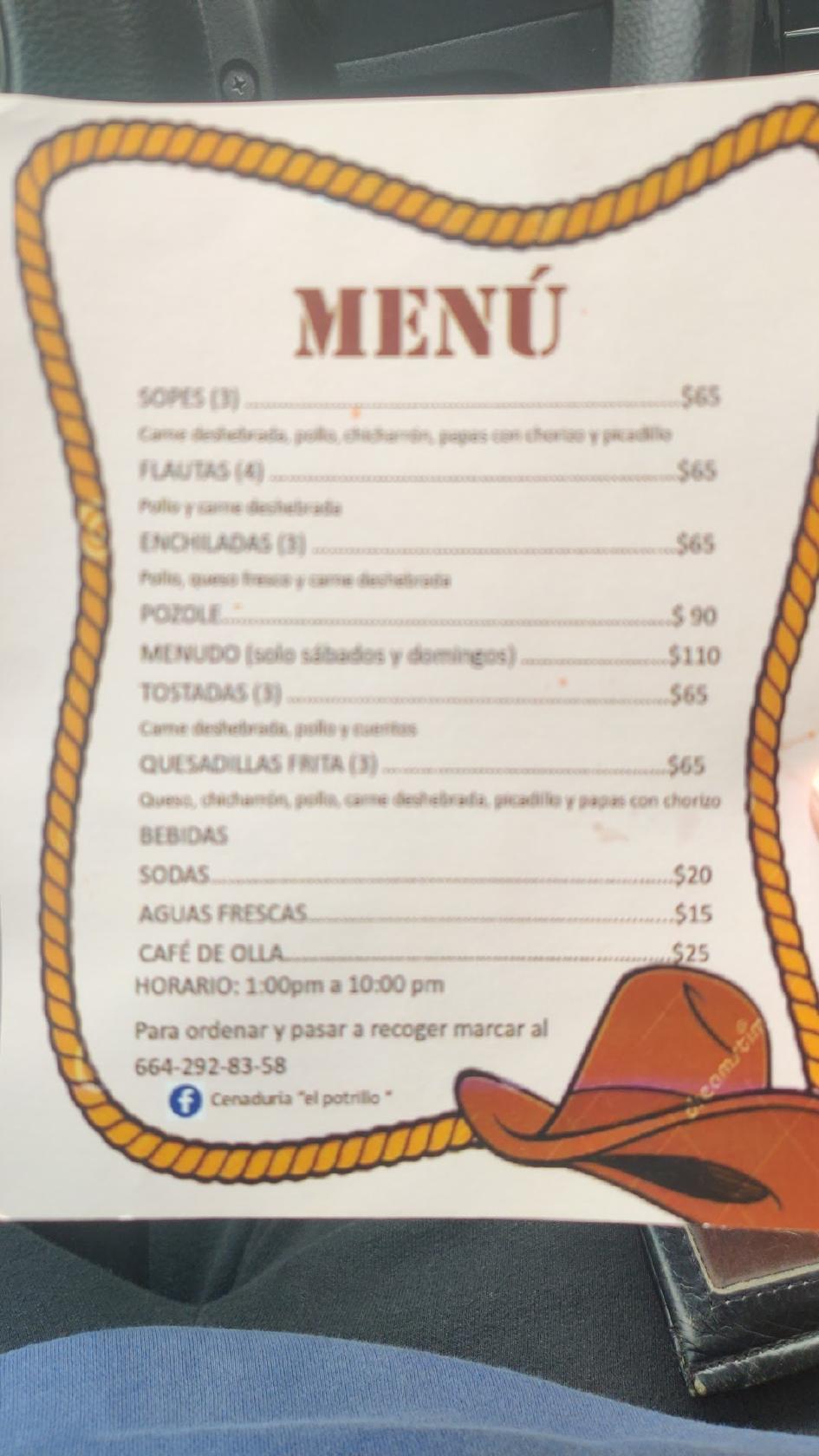 Carta del restaurante El Potrillo, Tijuana
