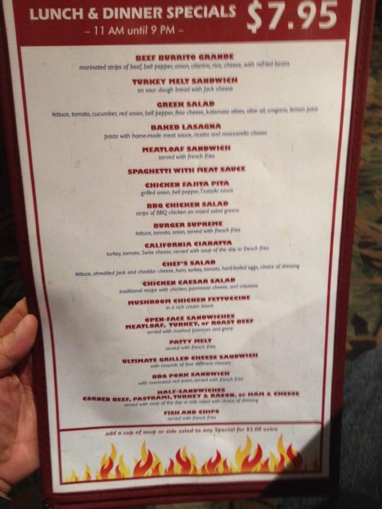 Menu at Flames Coffee Shop restaurant, San Jose, Santa Teresa Blvd