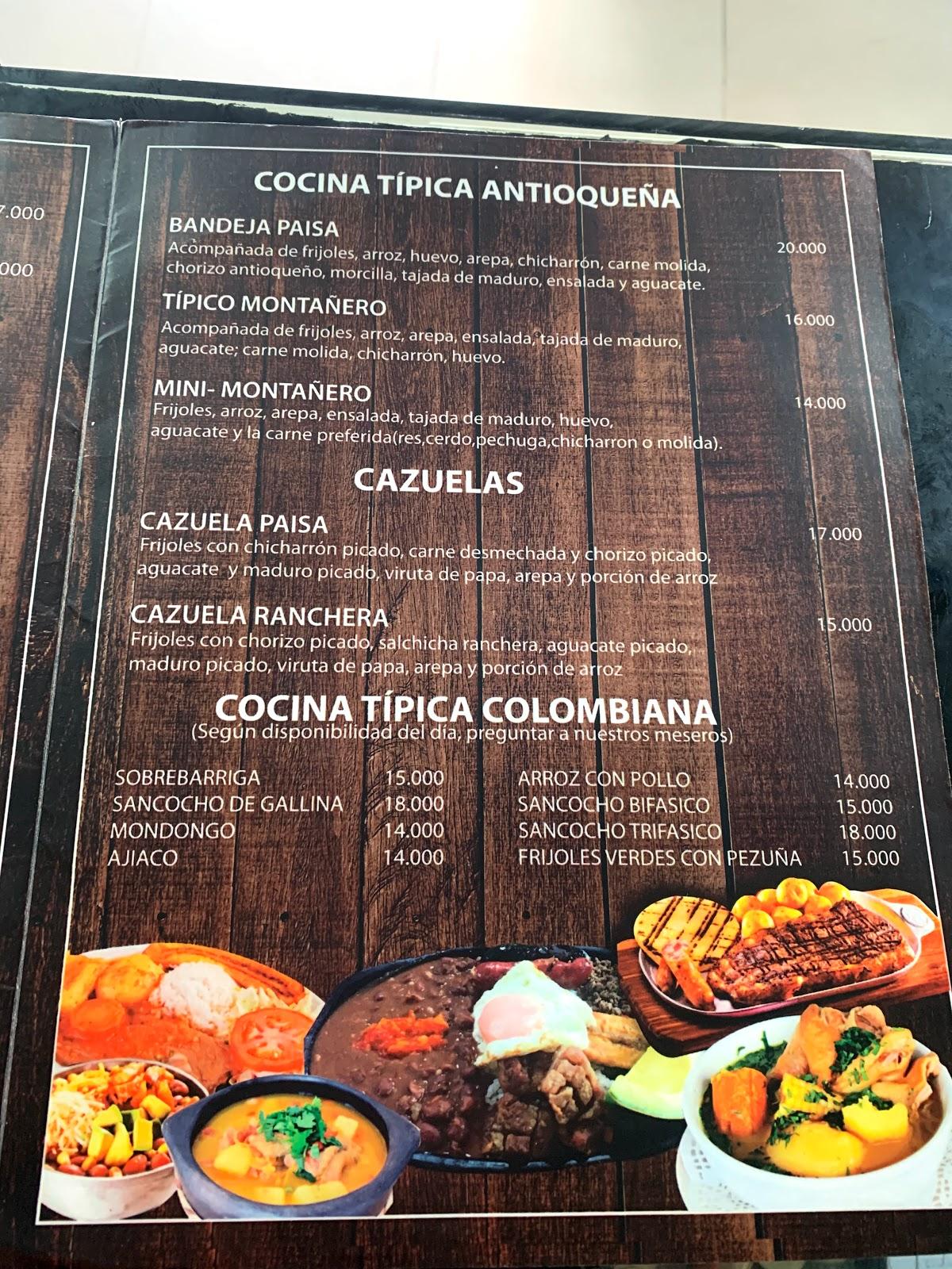 Menu at Fonda Típicos restaurant, Medellín