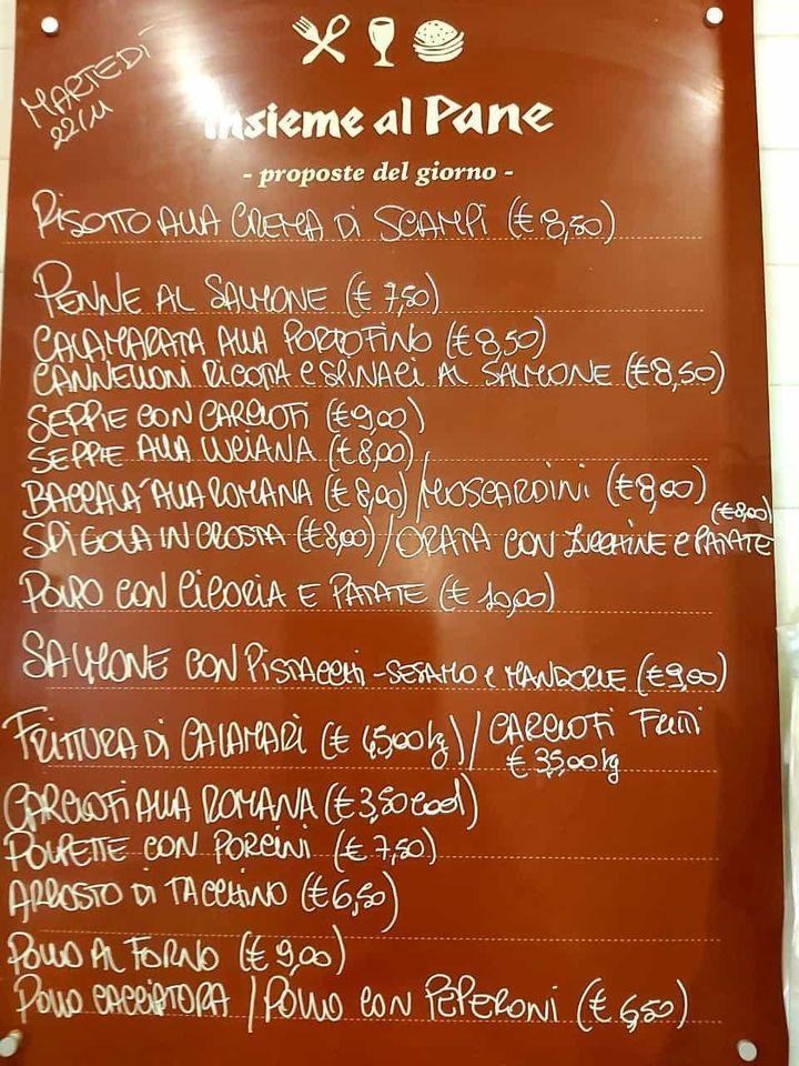 Menu da Insieme al Pane pizzeria, Roma, Via Arturo Graf