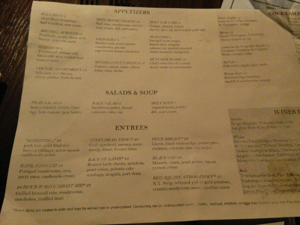 Menu at Red Square Euro Bistro pub & bar, Denver
