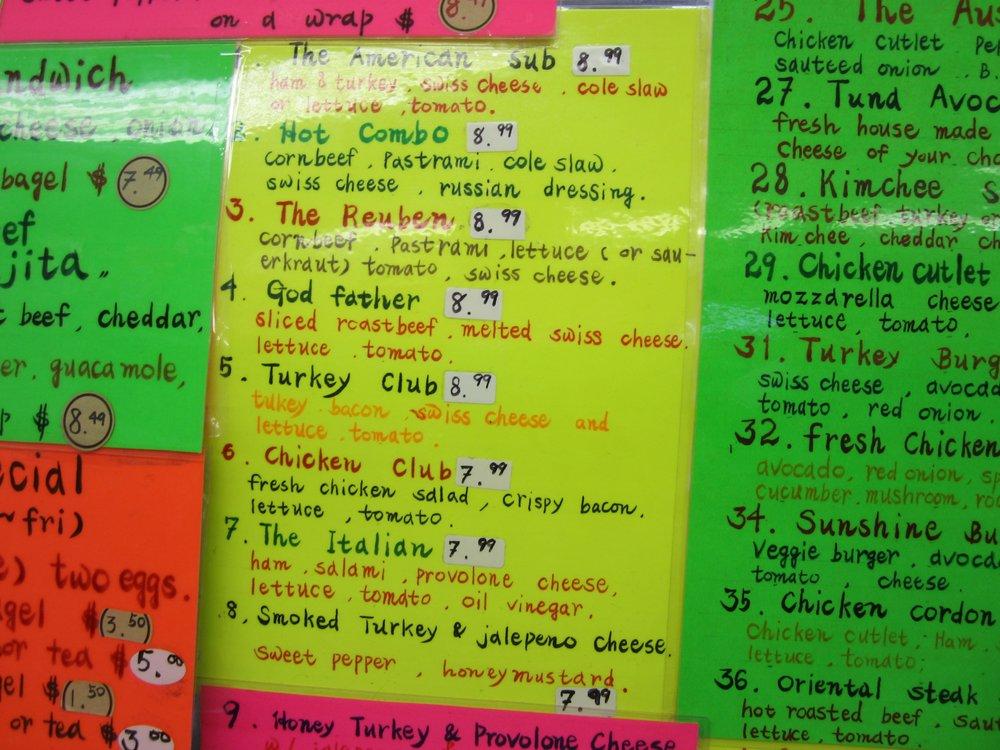 Menu at Sunny & Annie's Deli restaurant, New York City