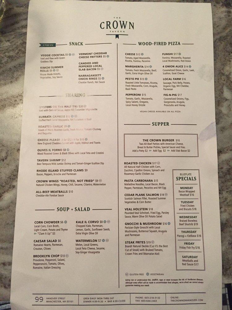 Menu at The Crown Tavern pub & bar, Manchester