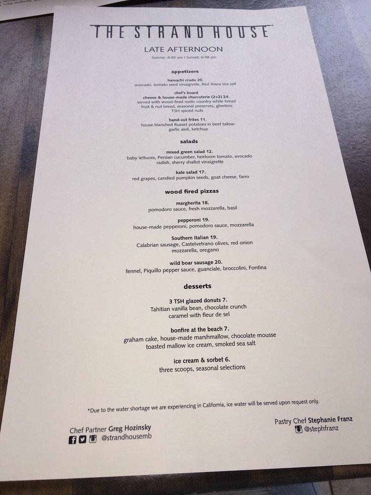 Menu at The Strand House pub & bar, Manhattan Beach