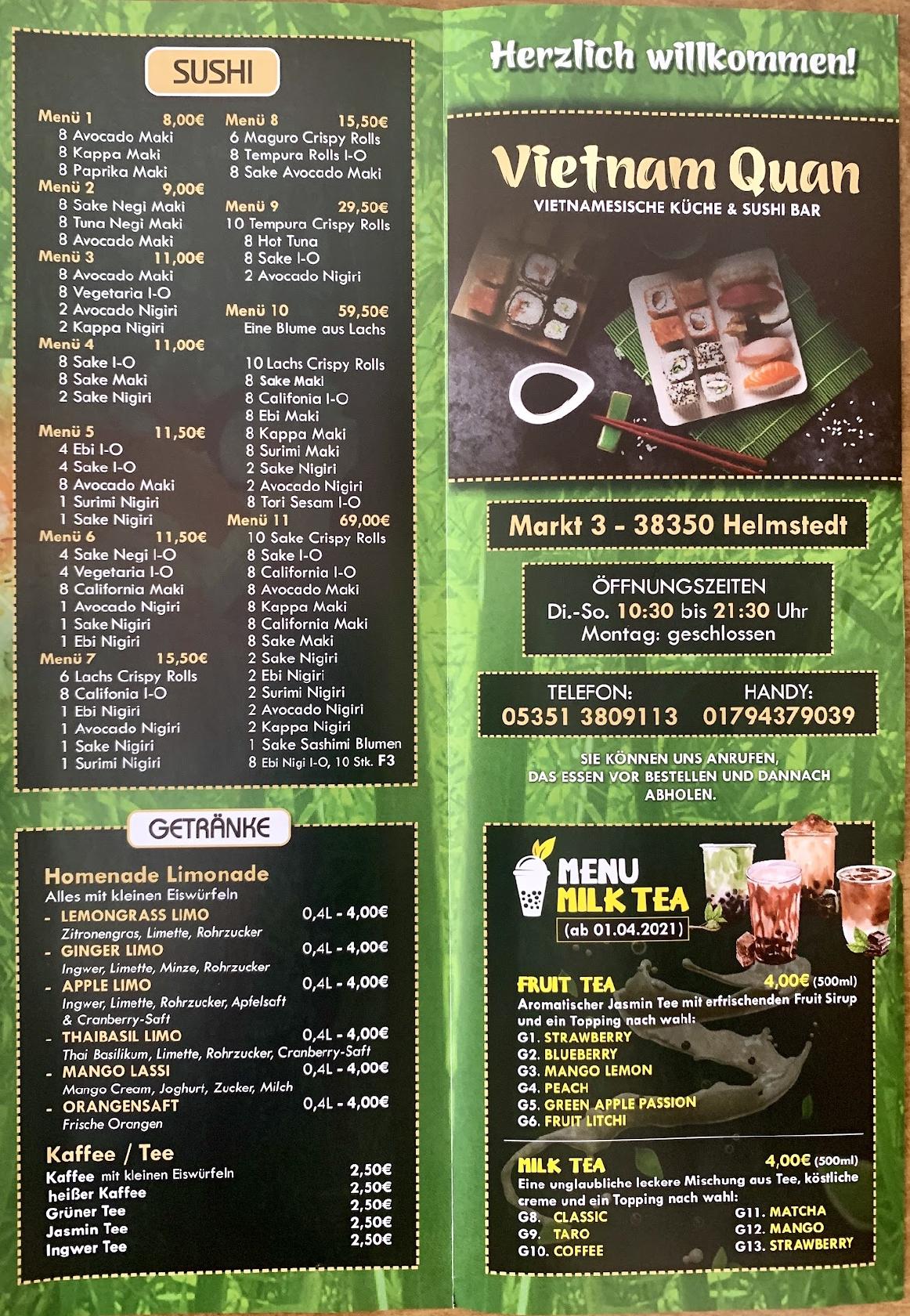 Speisekarte von Vietnam Quan restaurant, Helmstedt