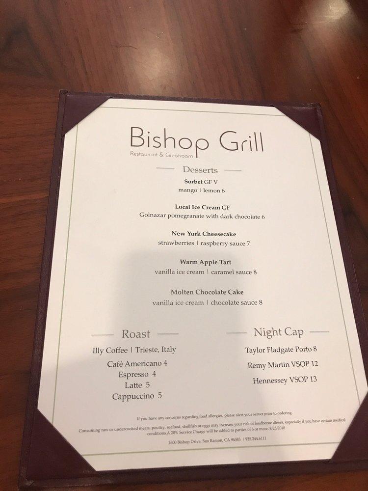 Menu at Bishop Grill restaurant, San Ramon