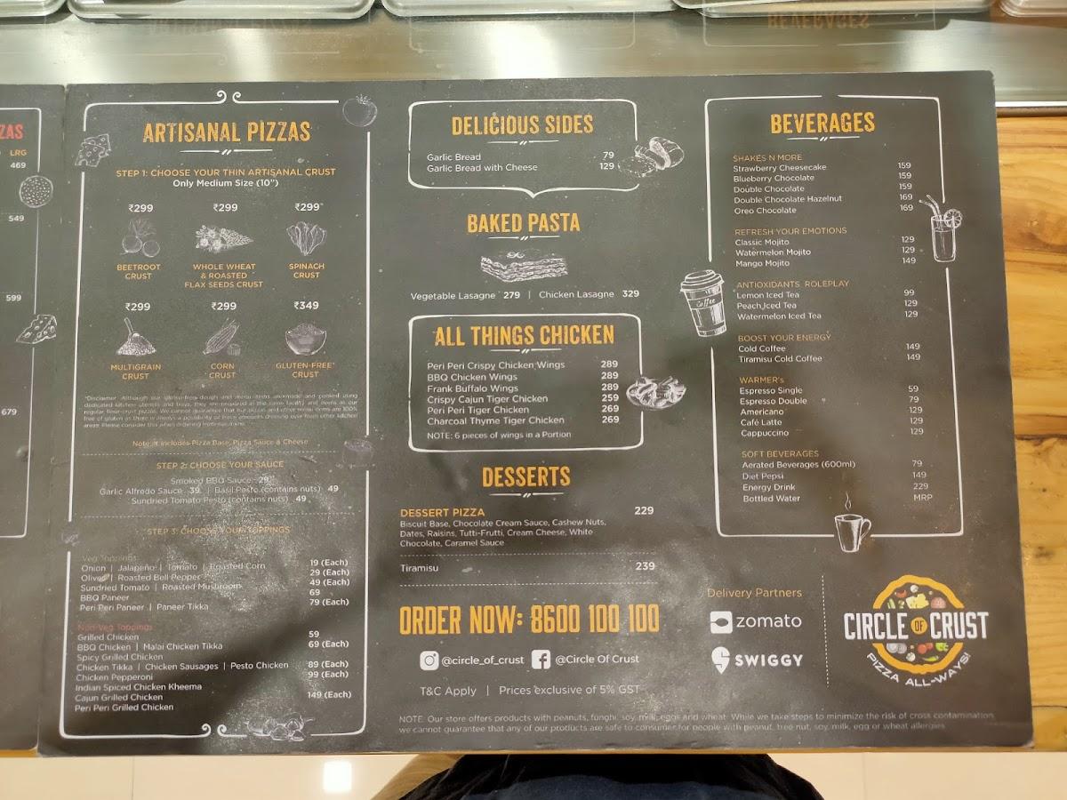 Menu at Circle of crust, Pune, HQ6P+P2M