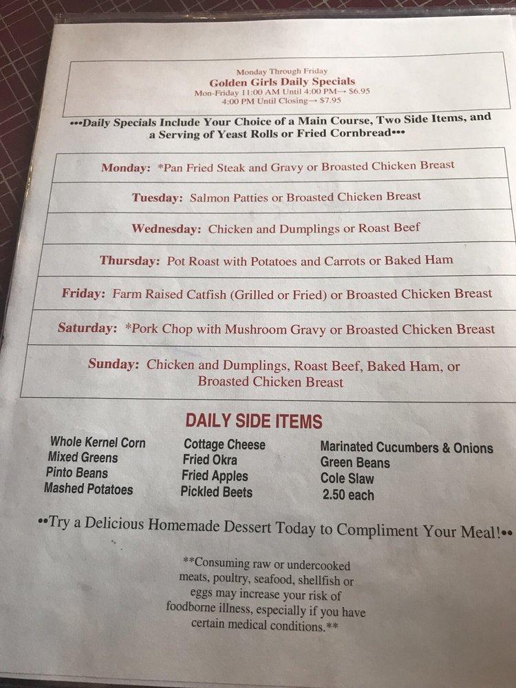 Menu at Golden Girls Restaurant, Clinton