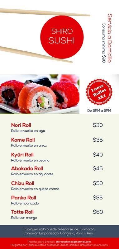Menu at SHIRO SUSHI MEX, Mexico City