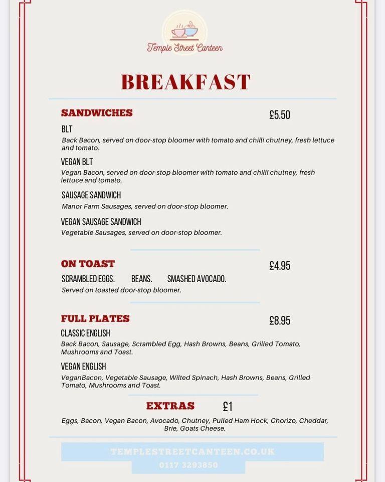 Menu at Temple Street Canteen cafe, Keynsham