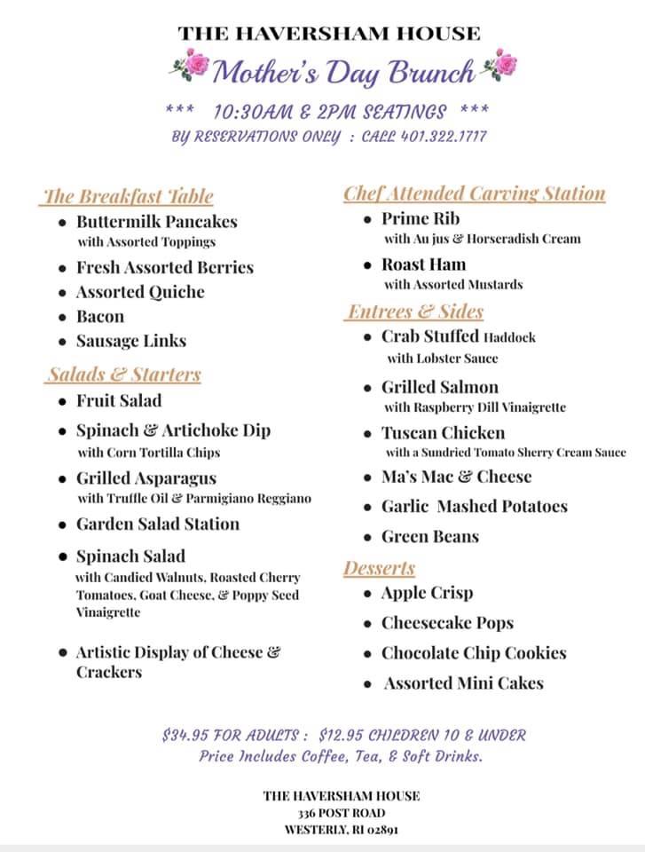 Menu at The Haversham restaurant, Westerly