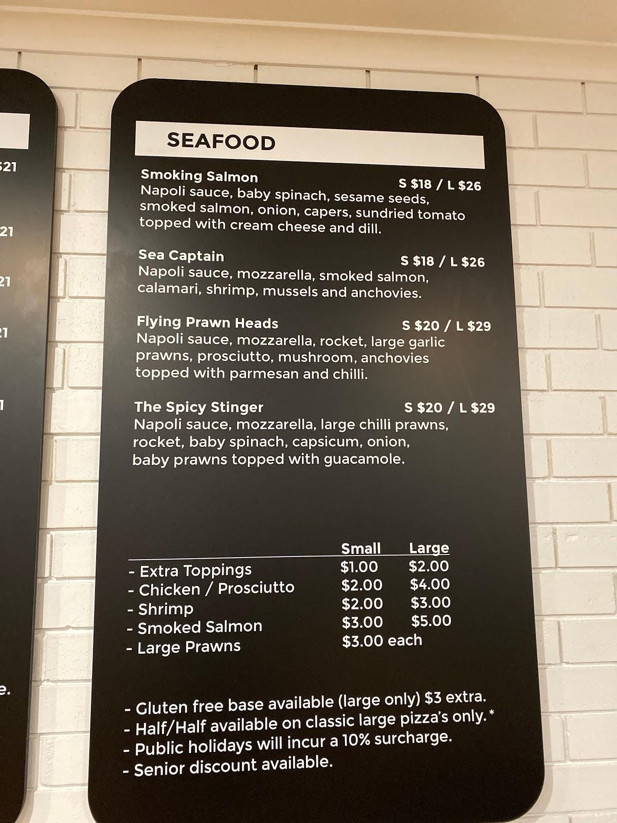 Menu at The Little Pizza Shop restaurant, San Remo