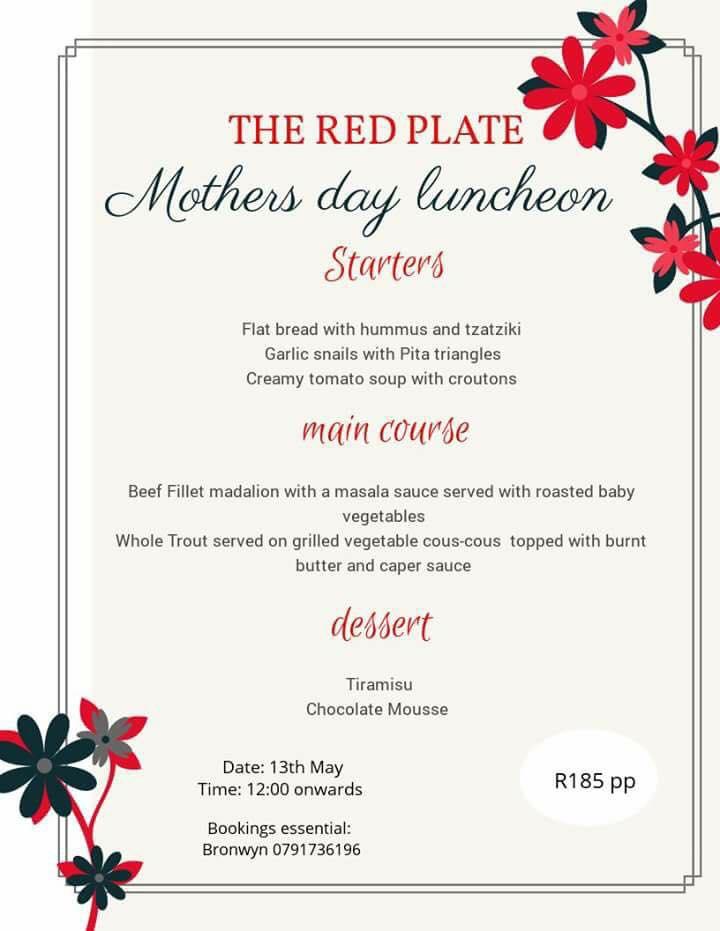 Speisekarte von The Red Plate restaurant, Haenertsburg
