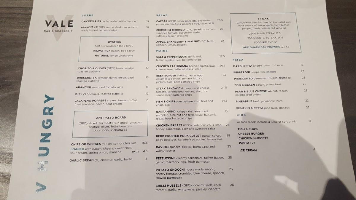 Menu at The Vale Bar & Brasserie, Yangebup