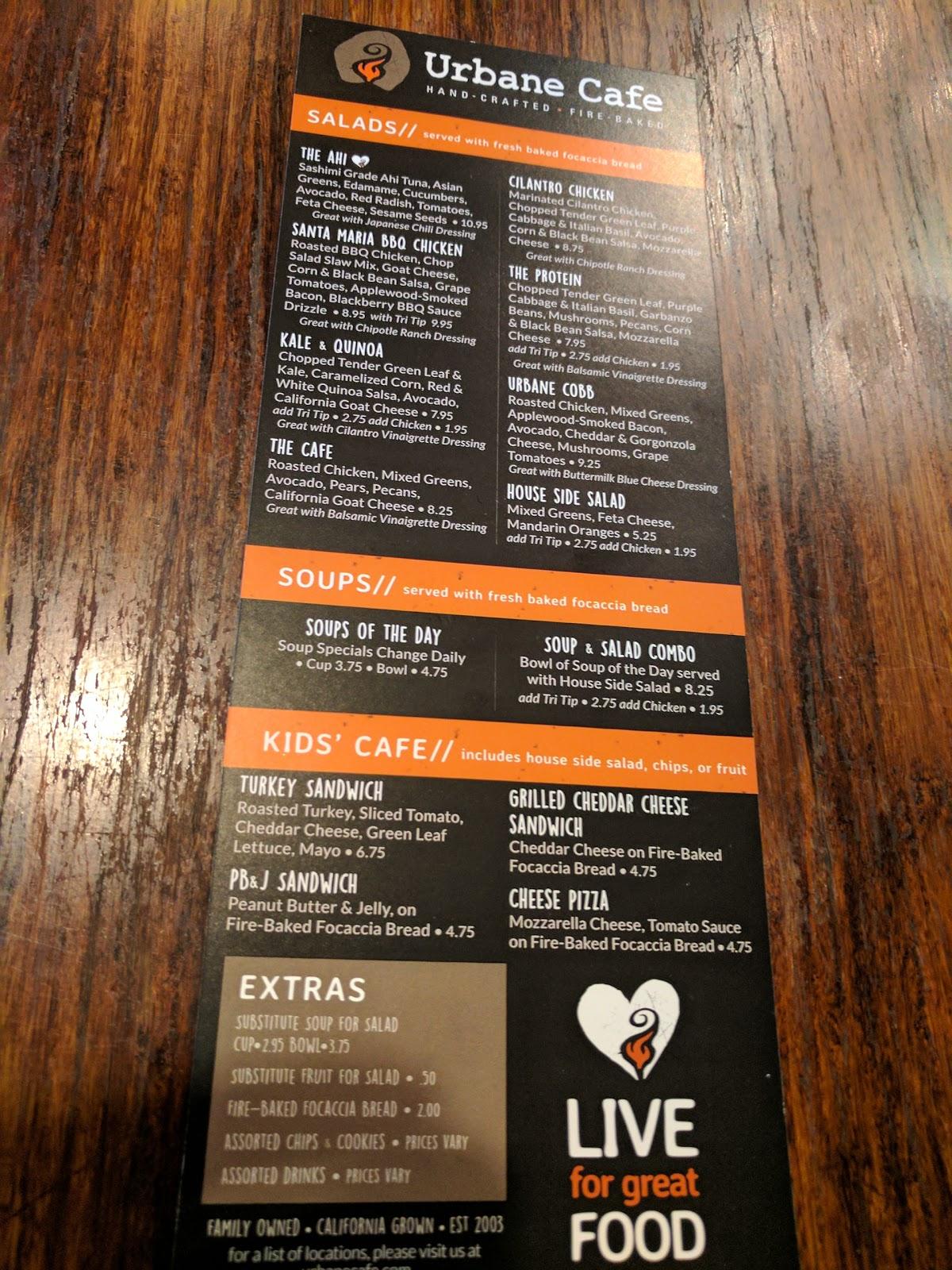 Menu at Urbane Cafe, Camarillo
