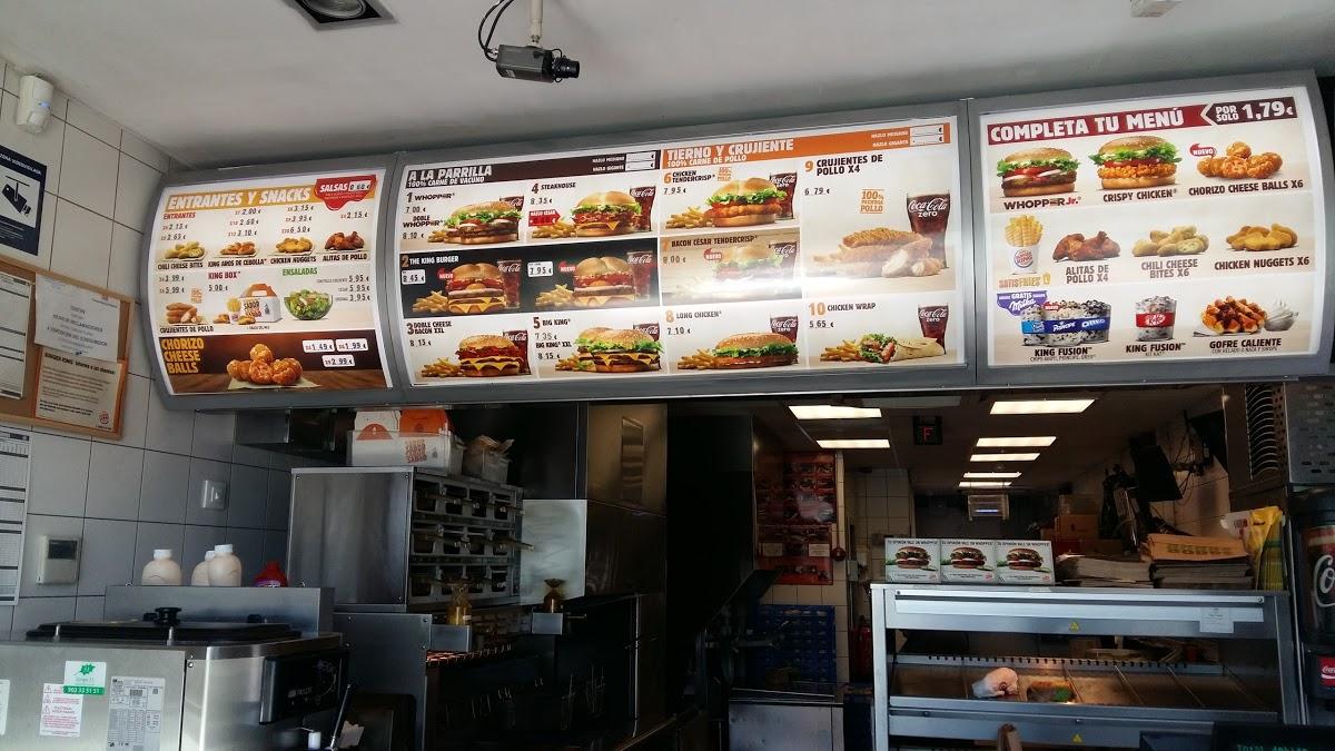 Carta del restaurante Burger King, Madrid, Ctra. N-VI