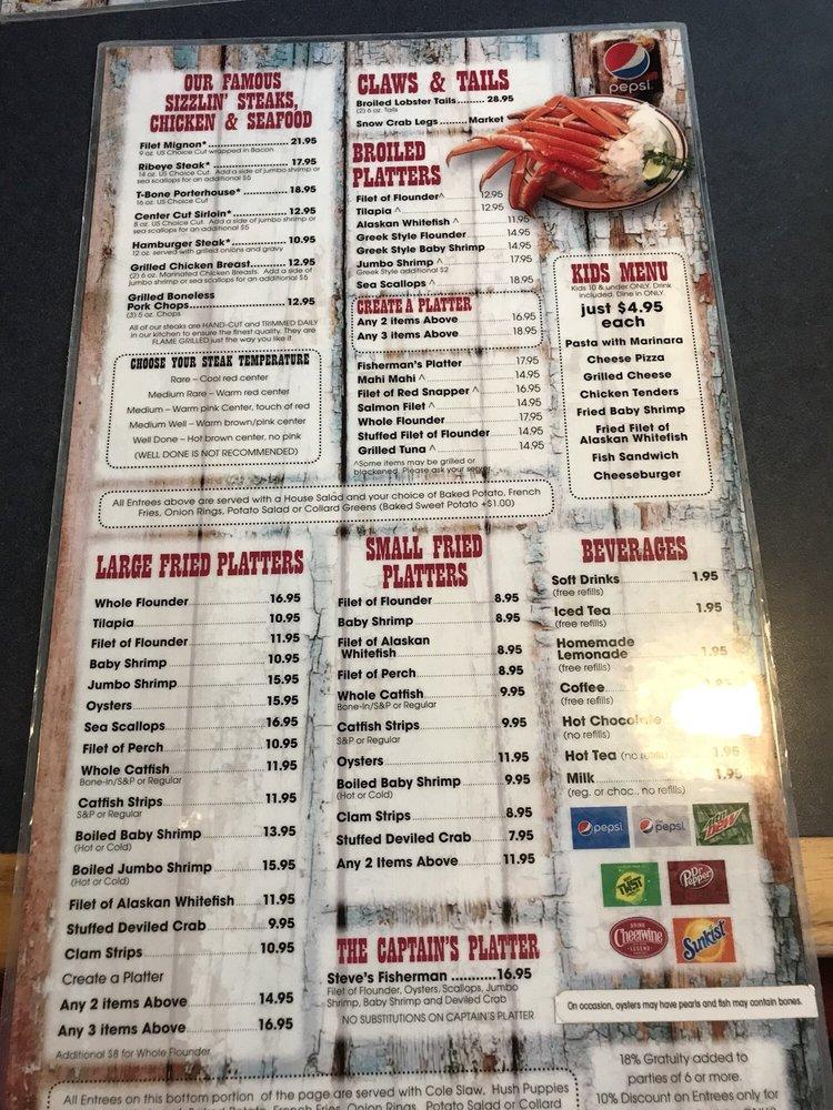 Menu at Captain Steve's Family Seafood Restaurant, Harrisburg, State Hwy 49
