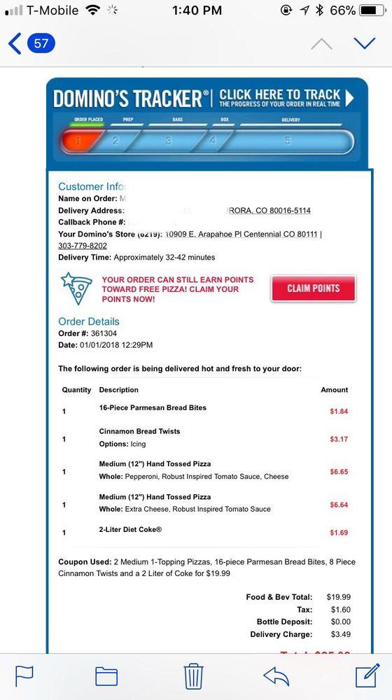 Menu at Domino's Pizza pizzeria, Centennial, E Arapahoe Pl Unit 105