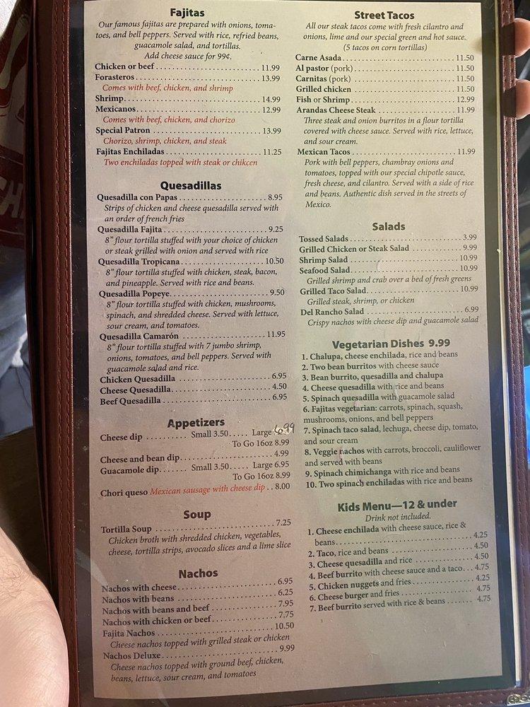 Menu at El Rincon Azteca Mexican Restaurant, Chanute