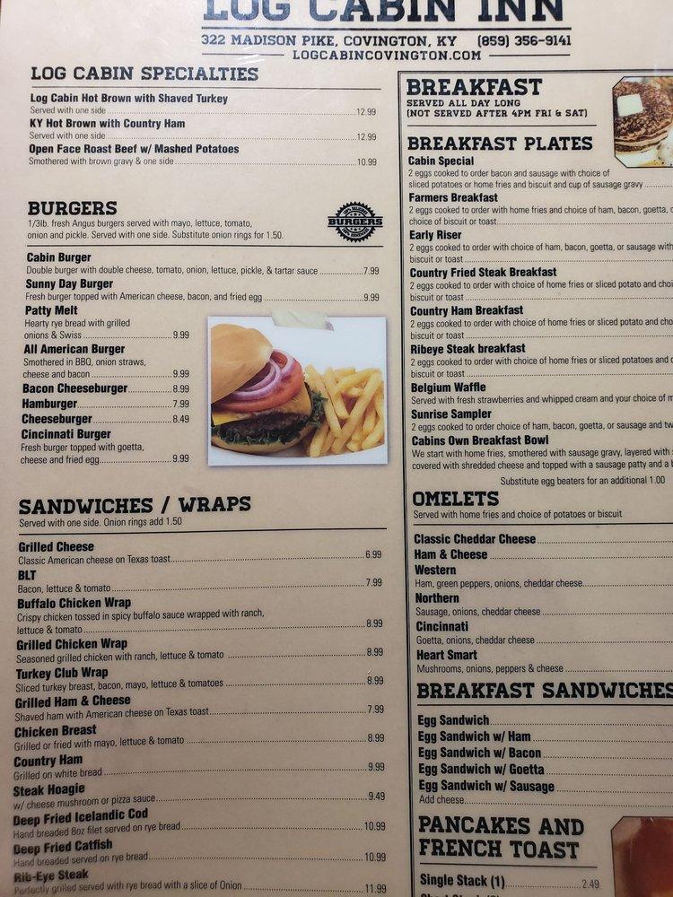 Menu at Log Cabin Inn steakhouse, Covington, 322 Madison Pike