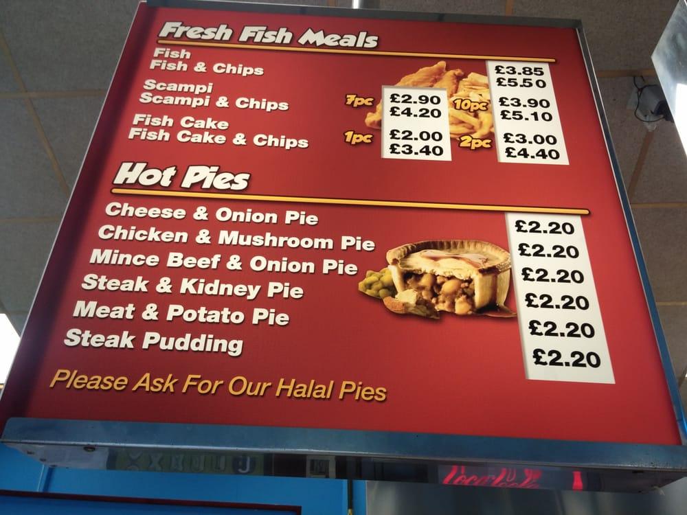 Menu at Mr Chippy fast food, Blackpool