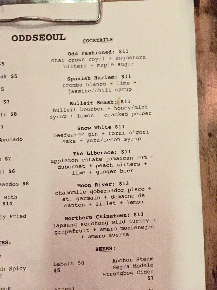 Menu at ODDSEOUL pub & bar, Toronto