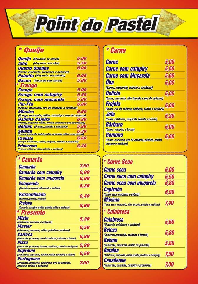 Menu at Point do pastel restaurant, Nova Iguaçu, Rua Raimundo Brito de ...