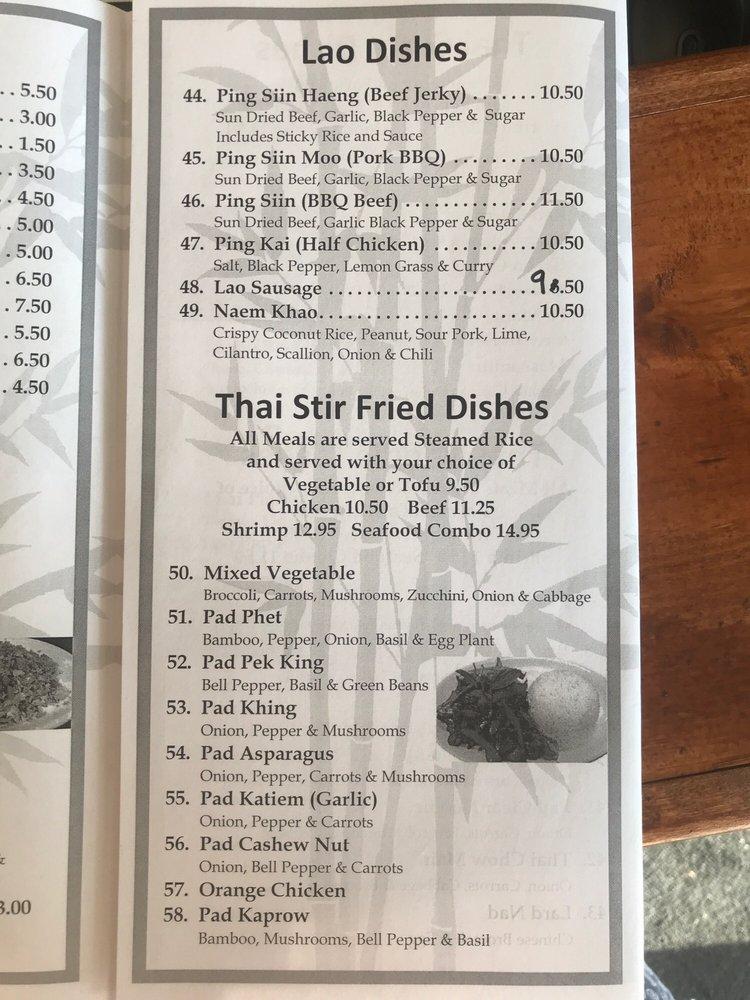 Menu at Zaap Lai Thai and Lao Cuisine restaurant, Johnson City