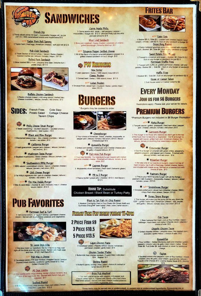 Menu at Fat Willy's Crismon & Baseline pub & bar, Mesa, E Baseline Rd #101
