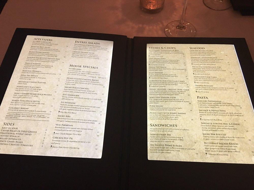 Menu at Ivy Restaurant, Wheaton