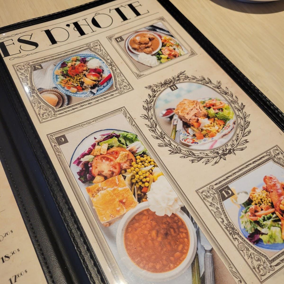 Menu at L'Antiquaire Buffet restaurant, Québec City